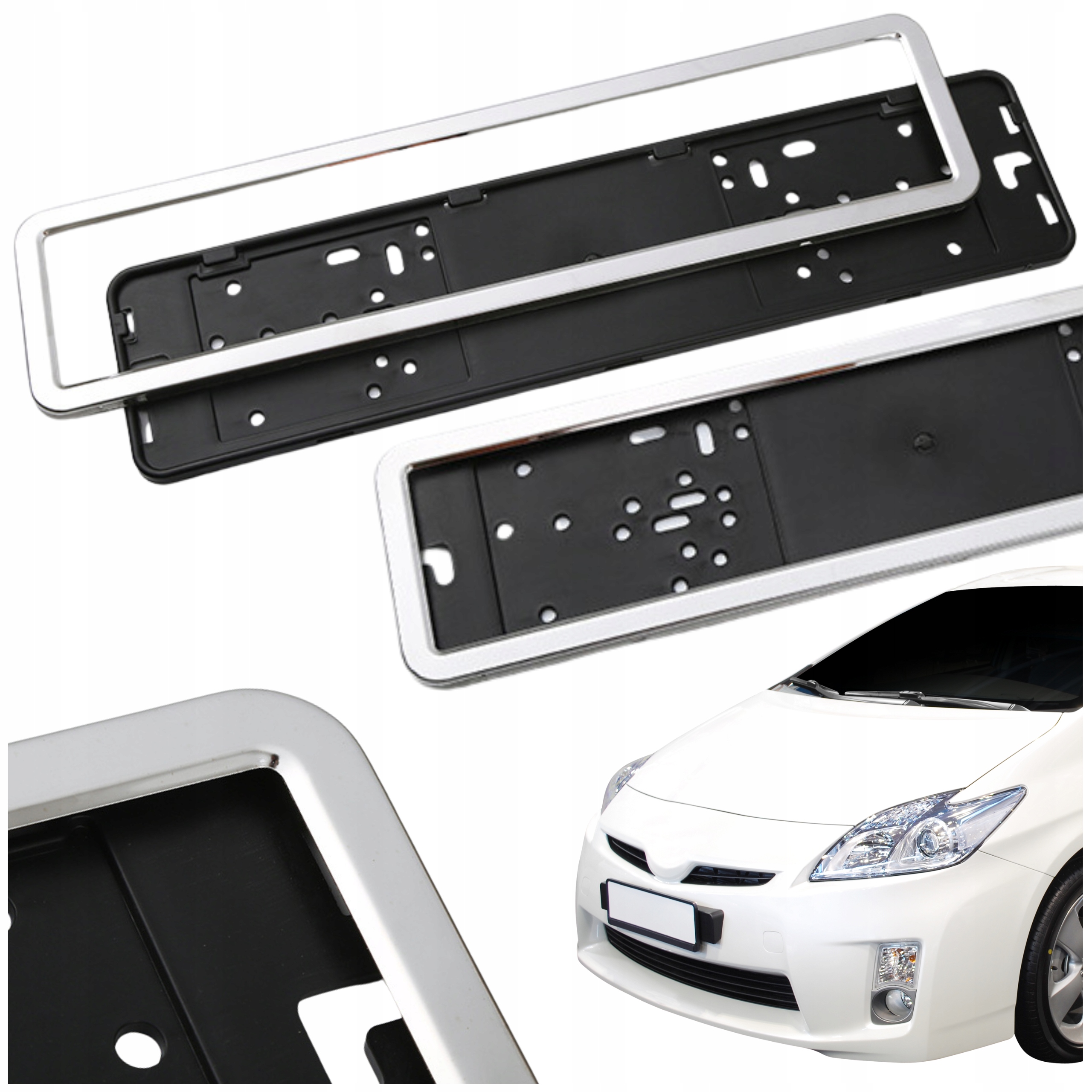 RAMKI DO TABLIC REJESTRACYJNYCH RAMKA POD TABLICE SREBRNE ZESTAW 2SZT ...